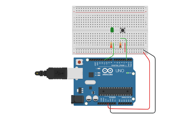 Circuit design Button and LED - Tinkercad