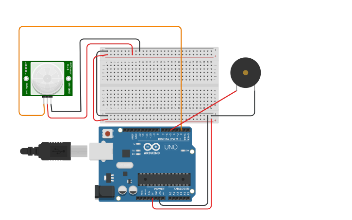Circuit design Alarma con sensor de movimiento - Tinkercad