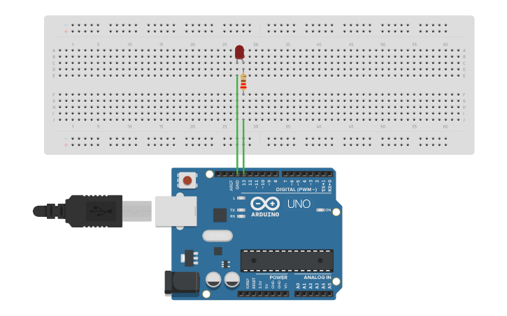 Circuit design External LED blinking - Tinkercad