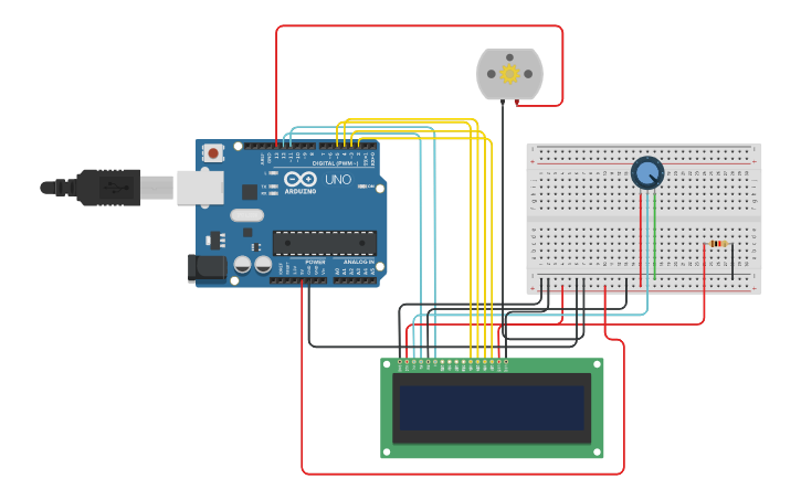 Circuit design dc motor with lcd - Tinkercad