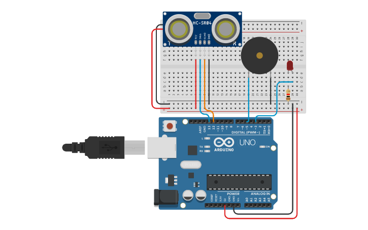 Circuit design Ultrasonic Blind Walking Stick | Tinkercad