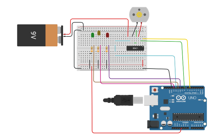 Circuit design Reversion of motor with H bridge - Tinkercad