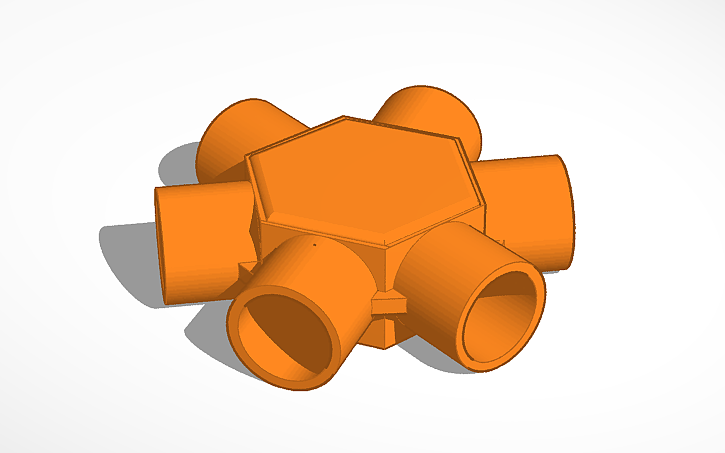 3D design .75" PVC Sch40 6 Way - Tinkercad