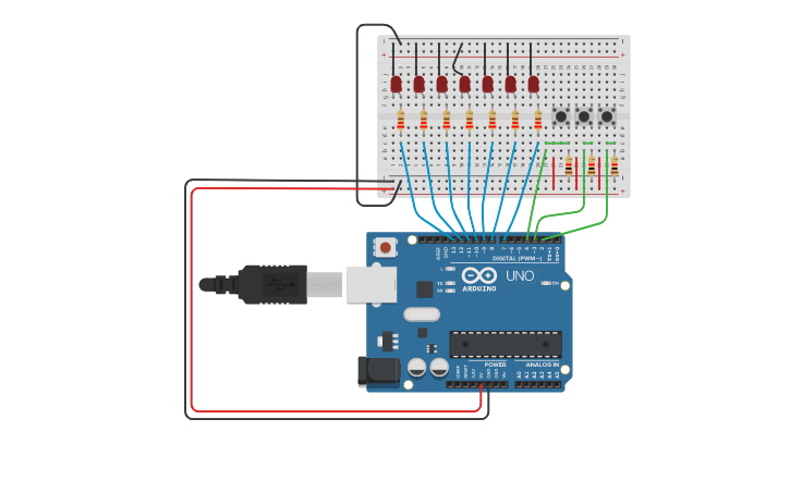 Circuit design circuito LEDs secuencial - Tinkercad