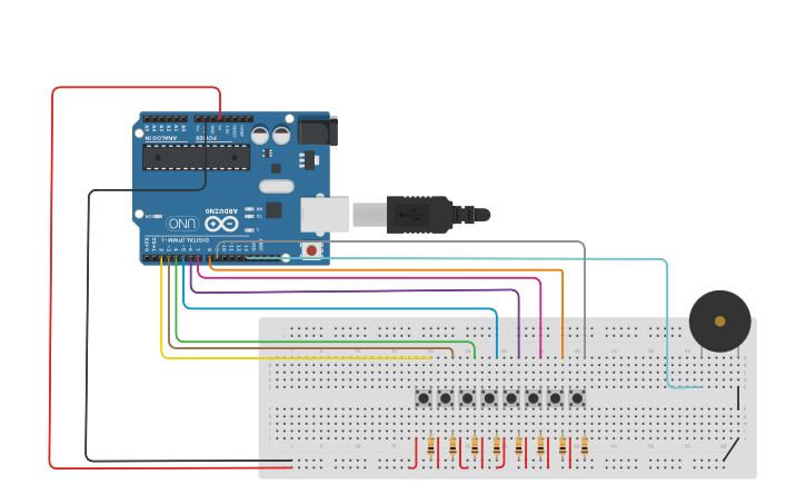 Circuit design Piano Buzzer using Arduino - Tinkercad