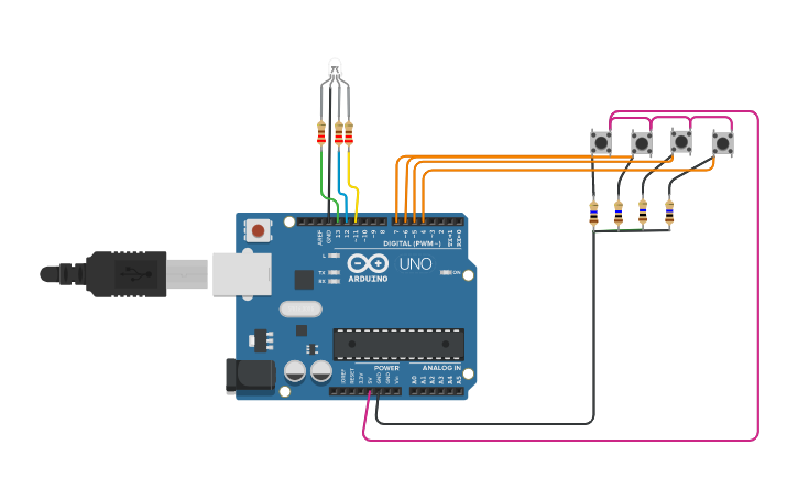 Circuit design Botões - arduíno - Tinkercad