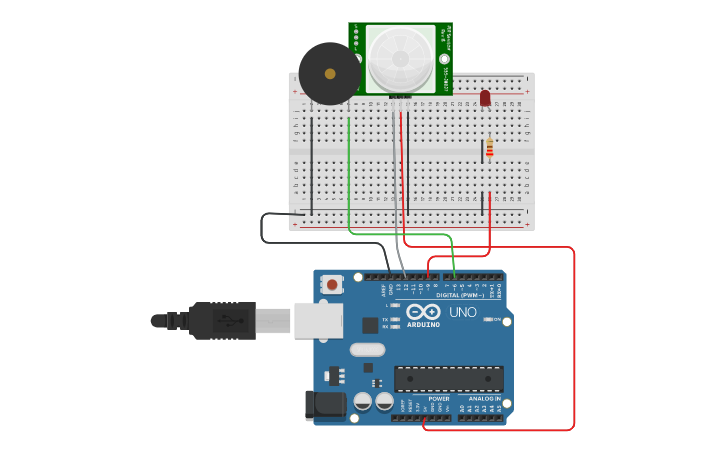 Circuit Design Sensor De Presença Tinkercad