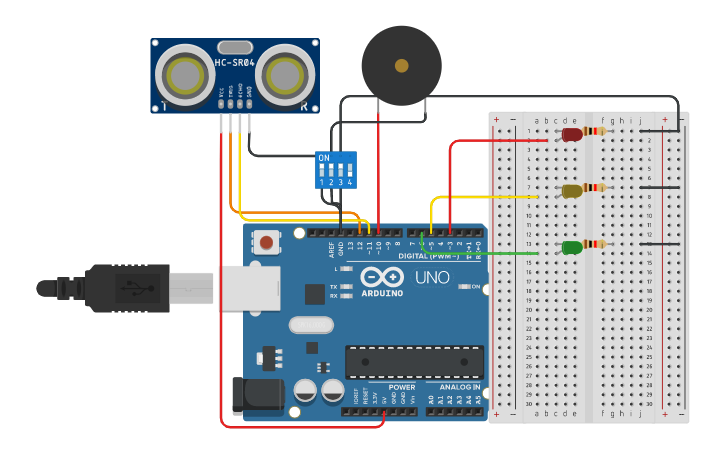 Circuit design Sensor de Estacionamento - Tinkercad