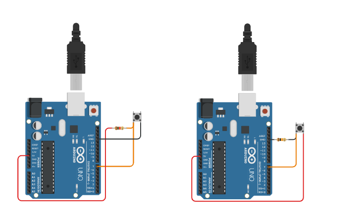 Circuit design Pull Up and Pull Down Button - Tinkercad