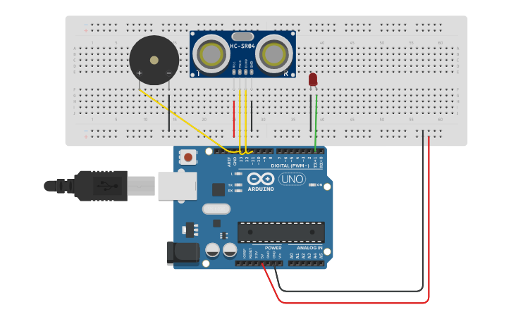 Circuit design Arduino Uno hc-sr04 - Tinkercad