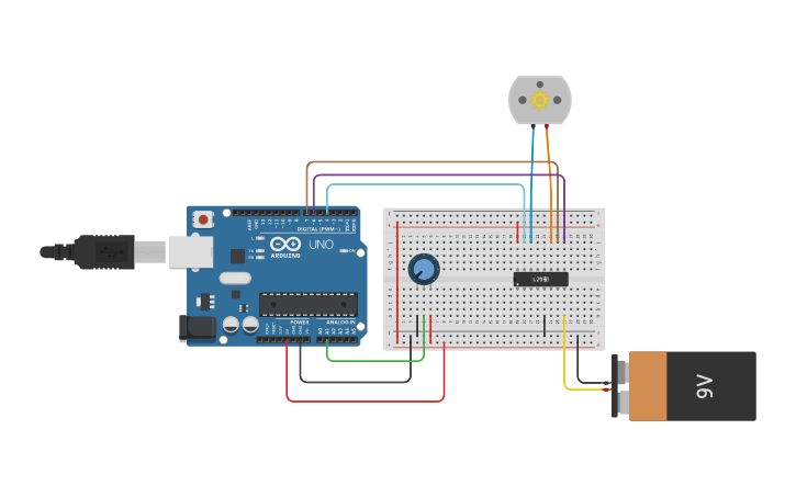 Circuit design motor analog speed control - Tinkercad