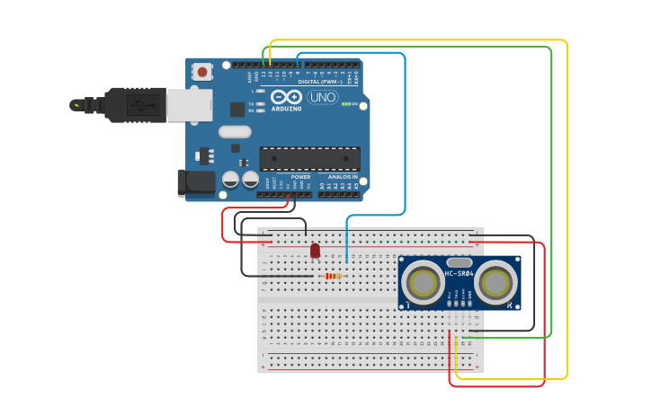 Circuit Design Ultrasonic Sensor With Led Tinkercad