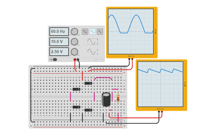 Circuit design Cto rectificador onda completa | Tinkercad Circuit design Cto rectificador onda completa | Tinkercad