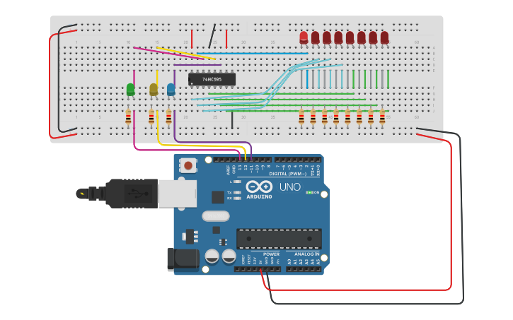 Circuit design 7.7 Input 8 bit Array - Tinkercad