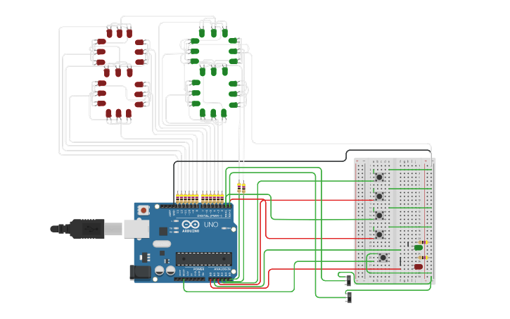 Circuit design Display Placar Peteca e Passa ou Repassa | Tinkercad