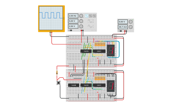 Circuit design Reloj digital - secundero | Tinkercad