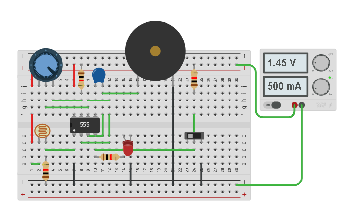 Circuit design Shadow Activated Alarm | Tinkercad