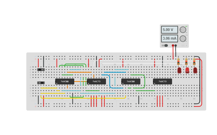 Circuit design 3 BIT UP/DOWN COUNTER - Tinkercad
