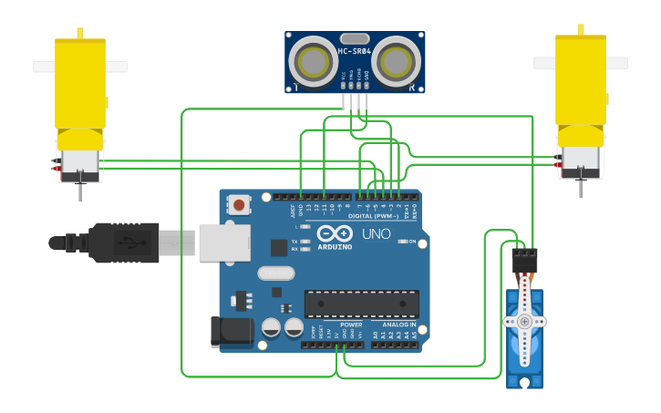 Circuit Design Self Obstacle Avoiding Car Tinkercad