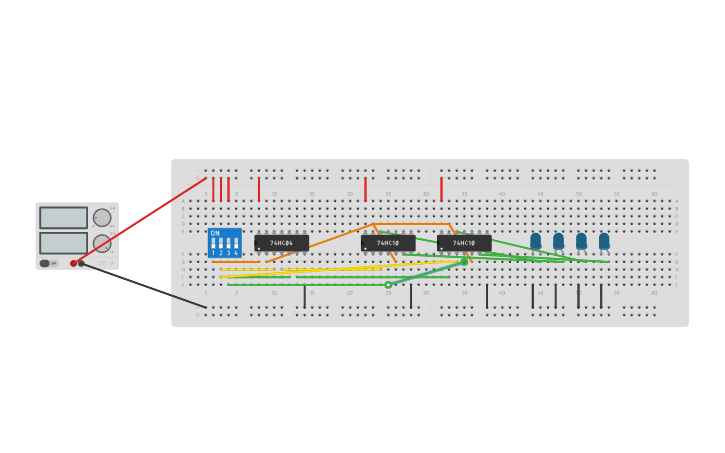 Circuit design Lab 8 2x4 Decoder Active Low, Output Low - Tinkercad