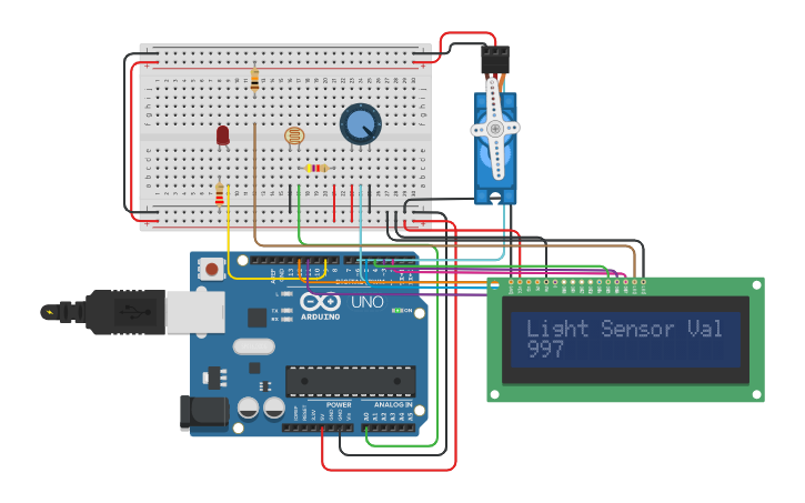 Circuit design Light Sensor and Servo Motor - Tinkercad