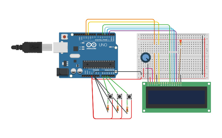 Circuit design LCD Button - Tinkercad