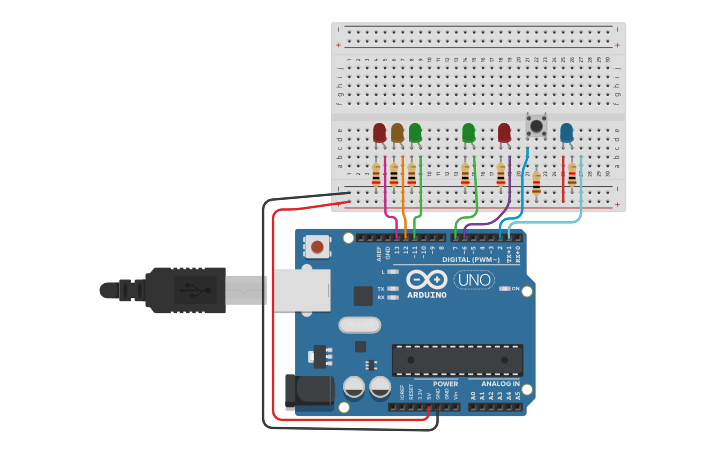 Circuit design feux tricolores | Tinkercad