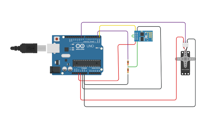 Circuit design Pet feeder connected to cloud | Tinkercad