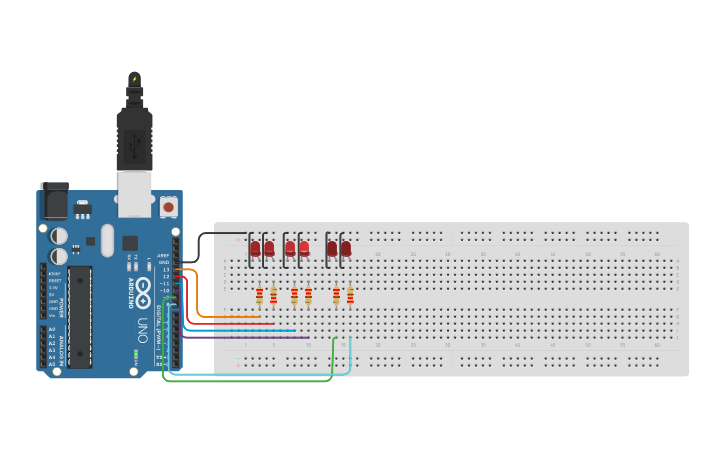 Circuit design Patrick Luu - ARDUINO Night Rider Sequence - Tinkercad
