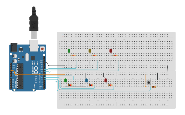Circuit design semáforo carros e pedestres - Tinkercad