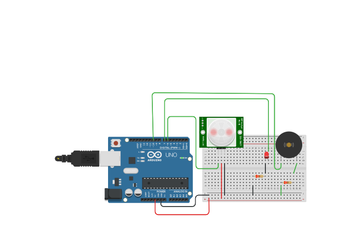 Circuit design motion detector of class 9th - Tinkercad