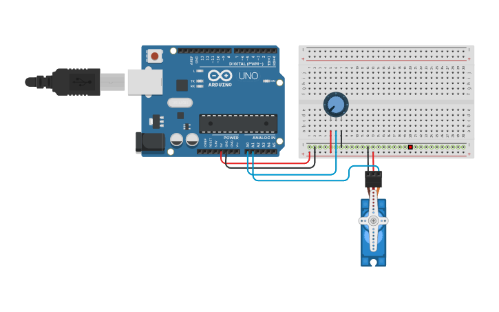 Circuit design Servo, Potentiometer and Arduino - Tinkercad Circuit design Servo, Potentiometer and Arduino - Tinkercad
