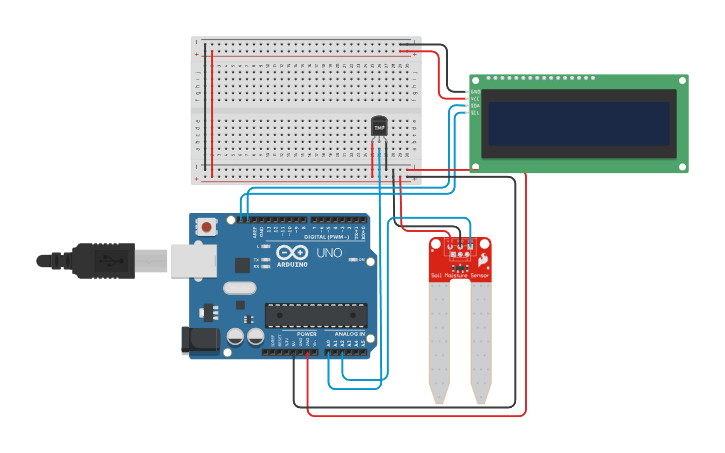 Circuit design Soil Moisture/Temp Sensor - Tinkercad