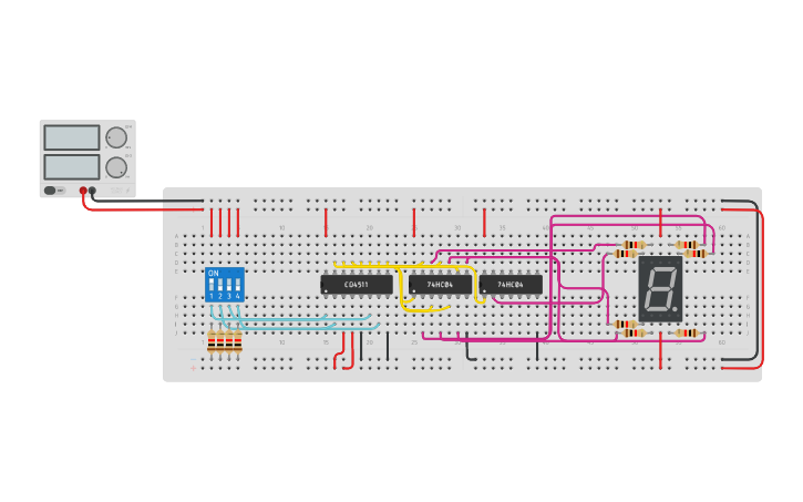 Circuit design Decodificacador BCD a 7 segmentos - Tinkercad