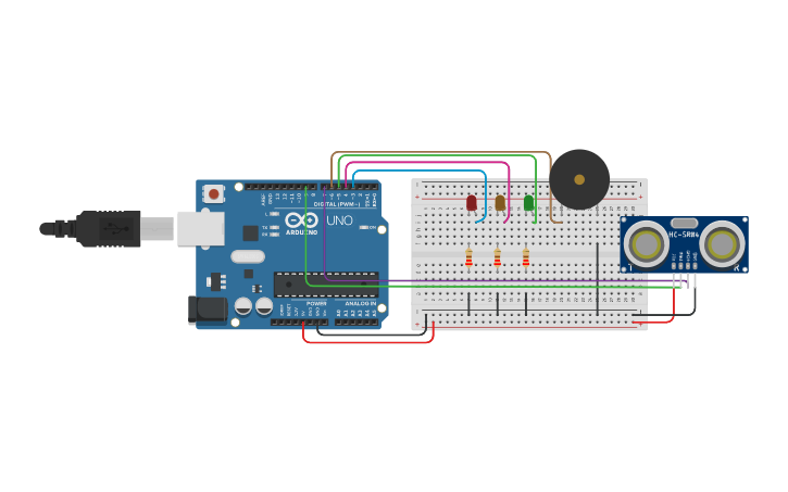 Circuit design Arduino Car Reverse Parking Alert System - Tinkercad