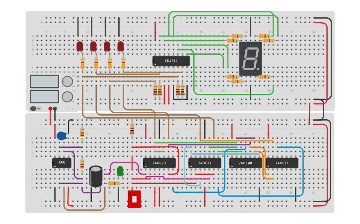 Circuit design synchronous mod-10 BCD up counter - Tinkercad