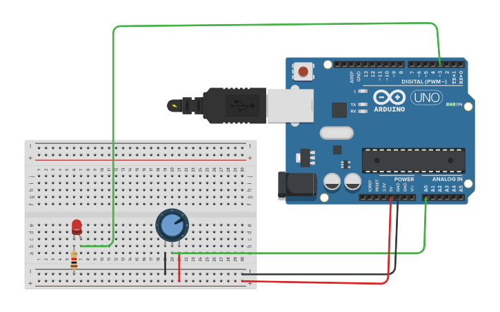 Circuit design potensio - Tinkercad