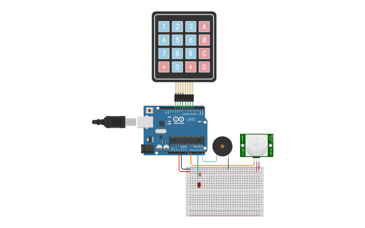 Circuit design Alarme c sensor de movimento | Tinkercad