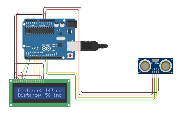 Circuit design 5 Distance measurement using ultrasonic sensor.. - Tinkercad