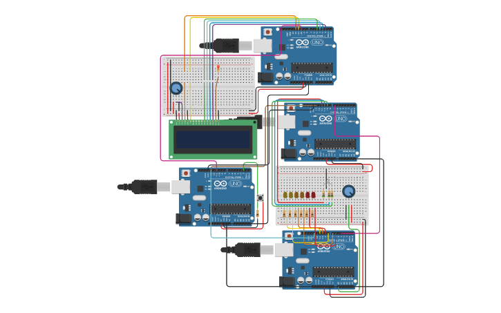 Circuit design Controlando LEDs e LCD com potenciômetro e botão | Tinkercad