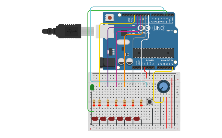 Circuit design SISTEMA DE ENCENDIDO DE LEDS | Tinkercad
