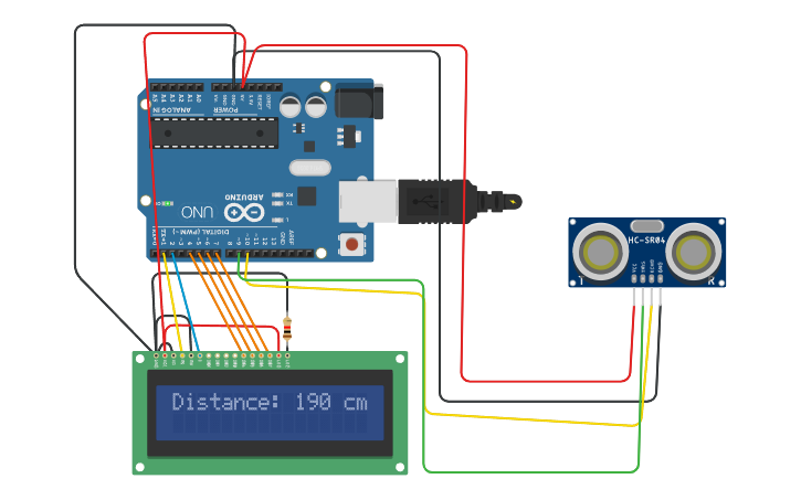 Circuit design Aarick - Ultrasonic distance measurement - Tinkercad