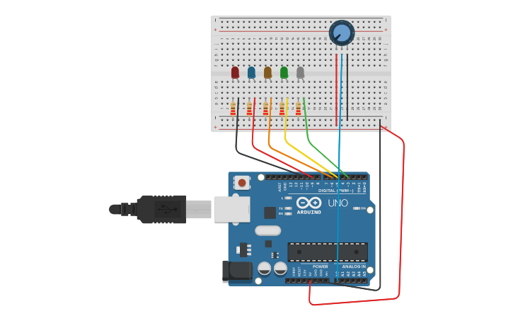 Circuit design Binary Led Display - Tinkercad