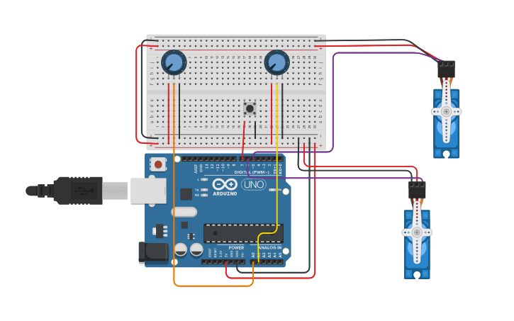 Circuit design Arduíno: Controle de Servomotores | Tinkercad