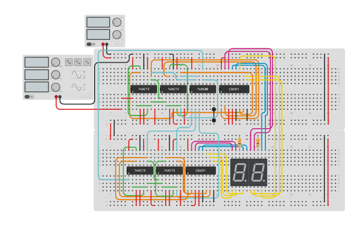 Circuit design Contador 00 a 99. Electrónica II - Tinkercad Circuit design Contador 00 a 99. Electrónica II - Tinkercad