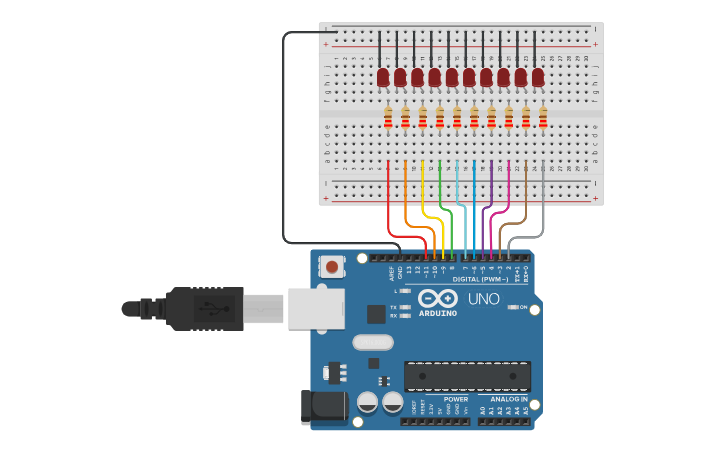 Circuit design 10-LED Alternating Light - Tinkercad Circuit design 10-LED Alternating Light - Tinkercad