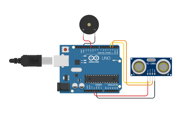 Circuit design blocks distance sensor - Tinkercad