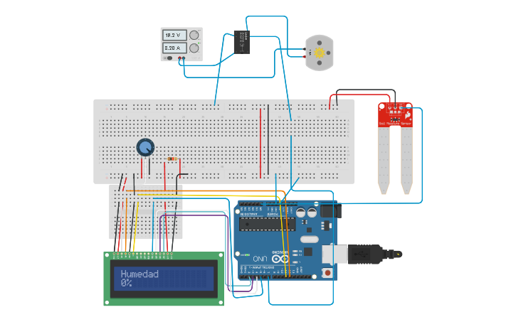 Circuit design Sistema de riego | Tinkercad