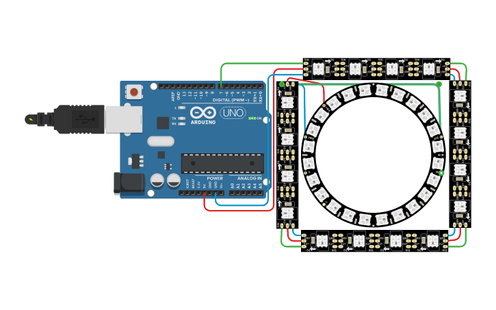 Circuit design Proj Quadrado e Anel NeoPixel | Tinkercad