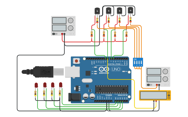 Circuit design 12v Arduino Inputs - Tinkercad